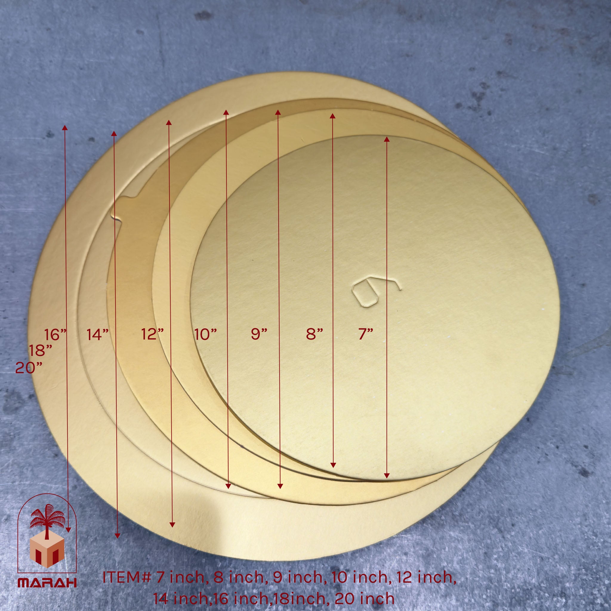 Cake Boards - Circle Gold & Multiple Sizes – MARAH PACKAGE
